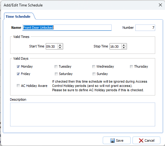Editing an unlocked door time schedule – AccessIT Data Ltd.